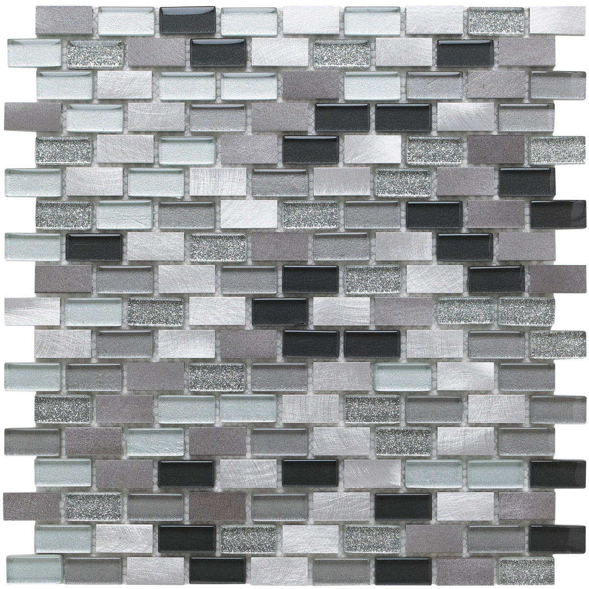 Platinum Lancer Glass/Metal Mix Mini Brick Mosaic Tile - 300mm x 300mm